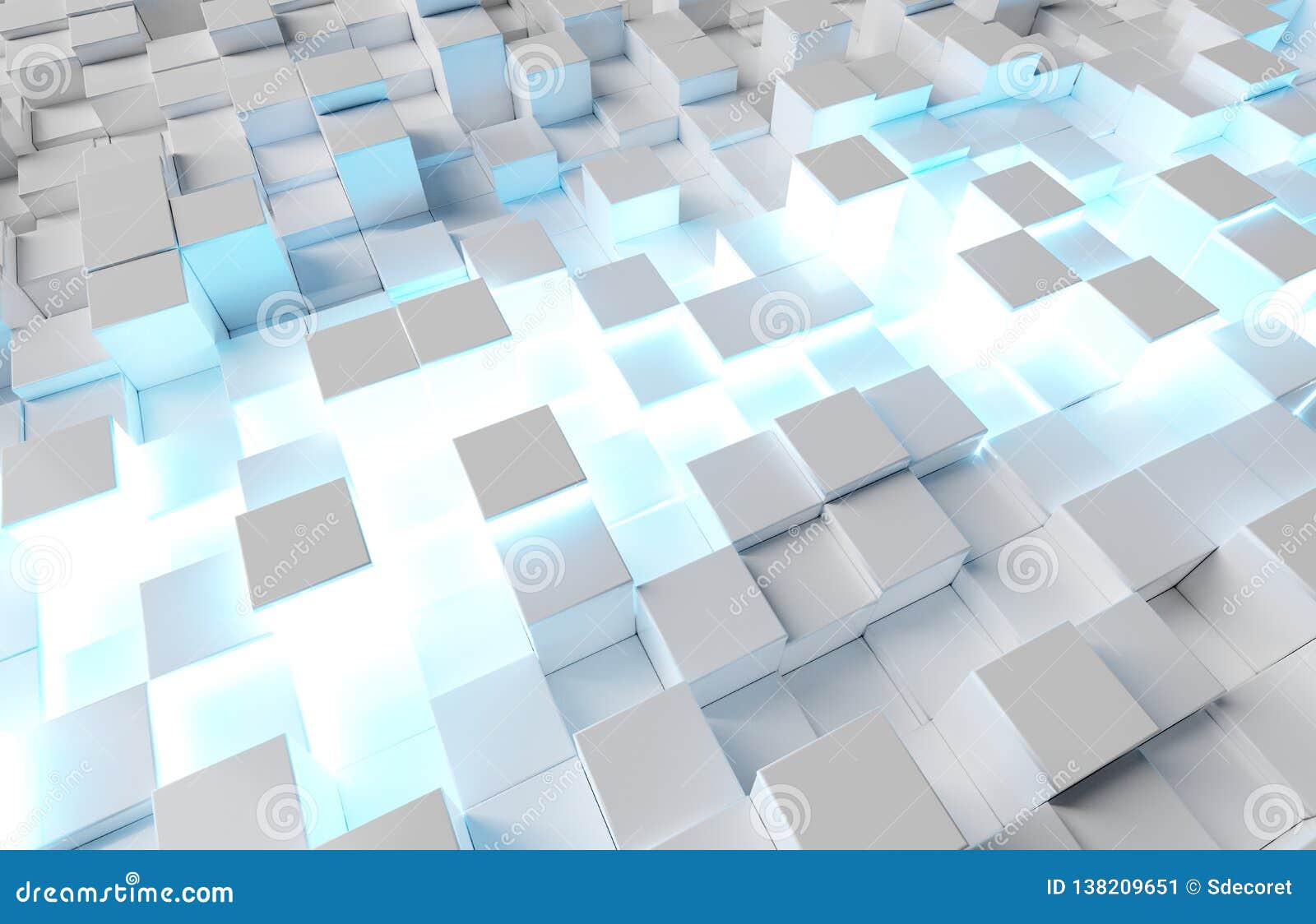 Glowing White and Blue Squares Background Pattern 3D Rendering Stock ...