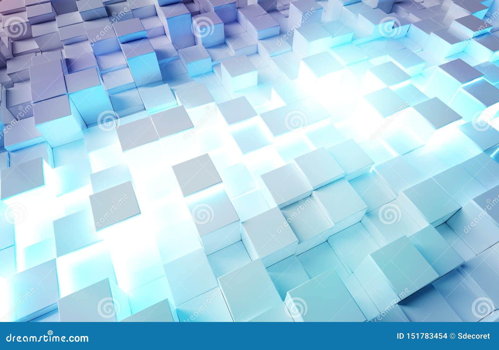 Glowing White and Blue Squares Background Pattern 3D Rendering Stock ...