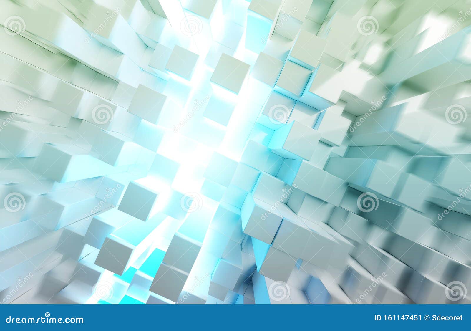 Glowing White and Blue Squares Background Pattern 3D Rendering Stock ...