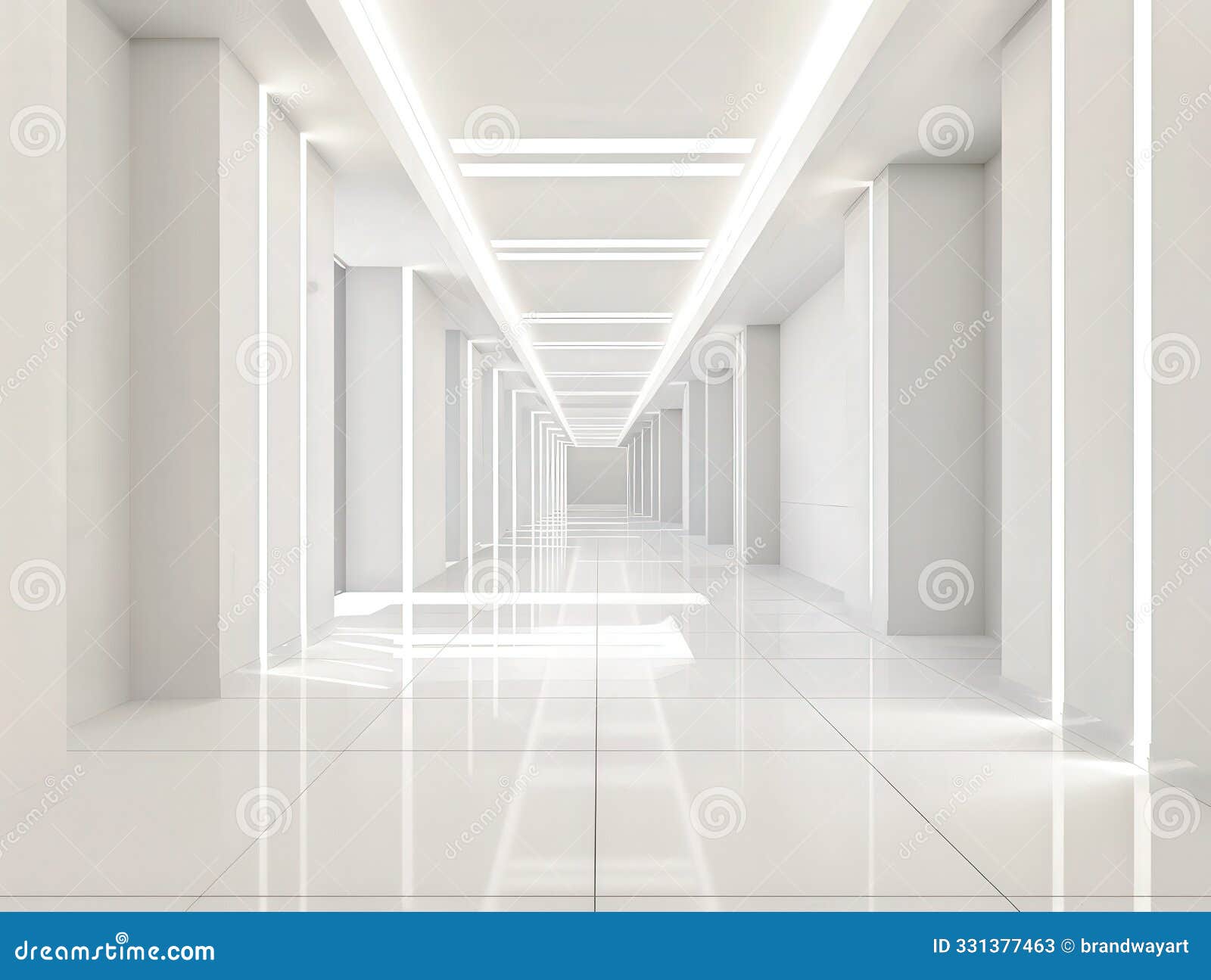 Glowing White Corridor with Linear Lighting in a Modern Interior Stock ...