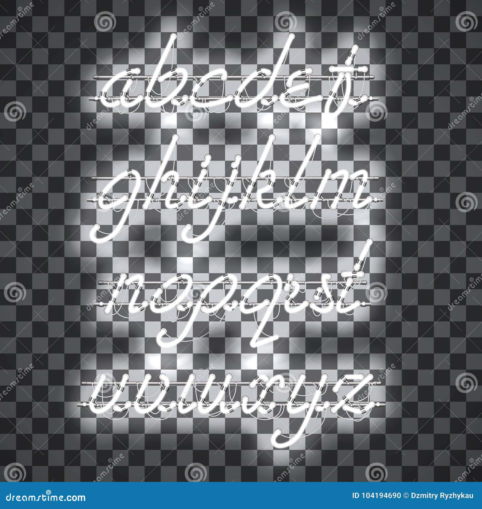 White Neon Script Alphabet Font. Neon Color Lowercase And Uppercase ...