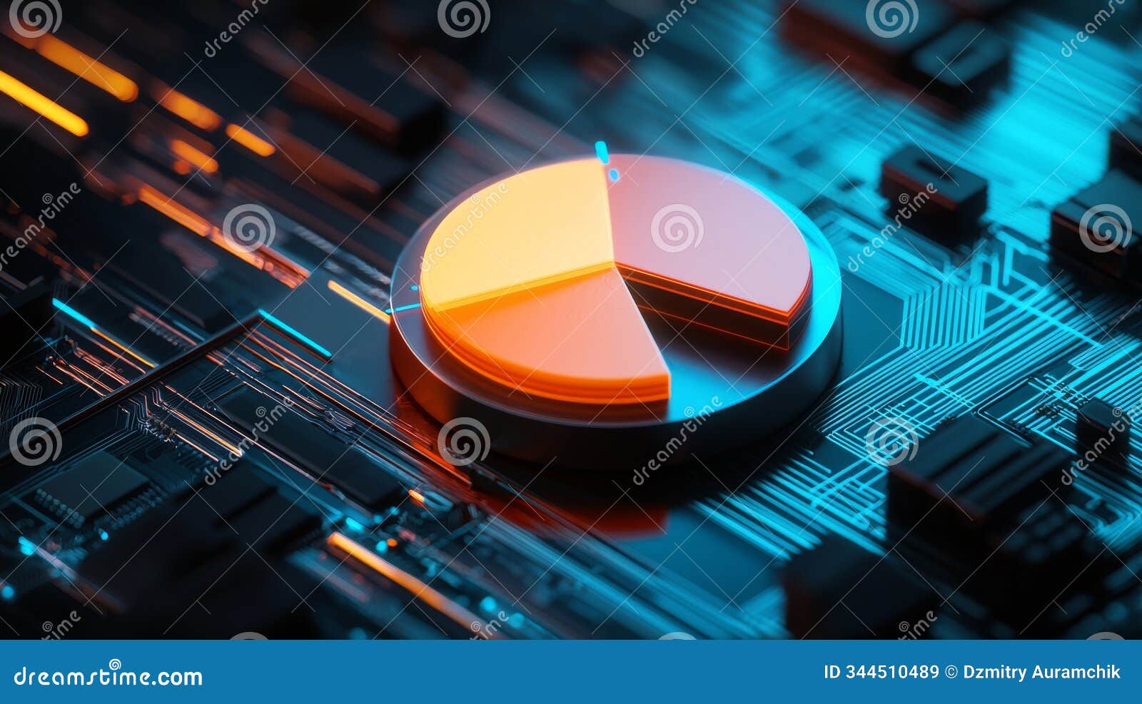 A Glowing White Pie Chart on a Digital Screen Represents Market Share ...