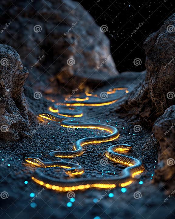 A Glowing Winding Path through Rocky Terrain Creates a Mesmerizing ...