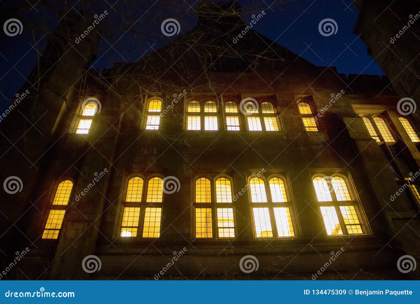 Glowing Windows on a Building at Yale University at Night Stock Image ...