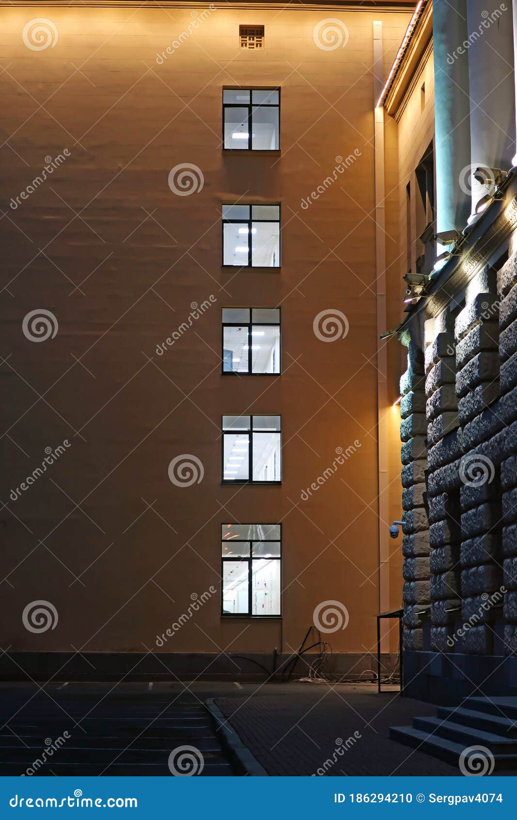 Glowing Windows of an Office Building Stock Photo - Image of electric ...