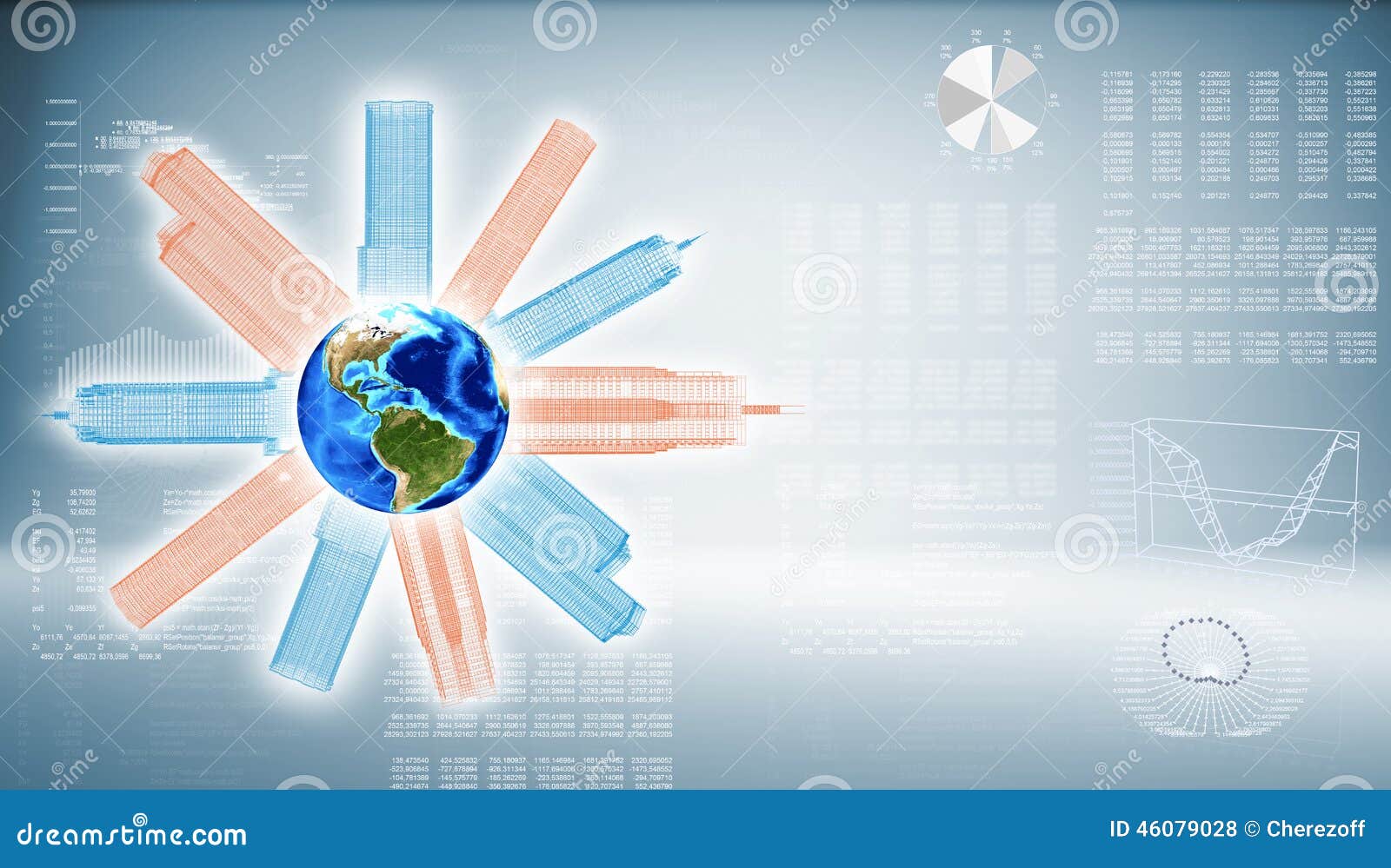 Glowing Wire-frame Buildings and Earth Stock Illustration ...