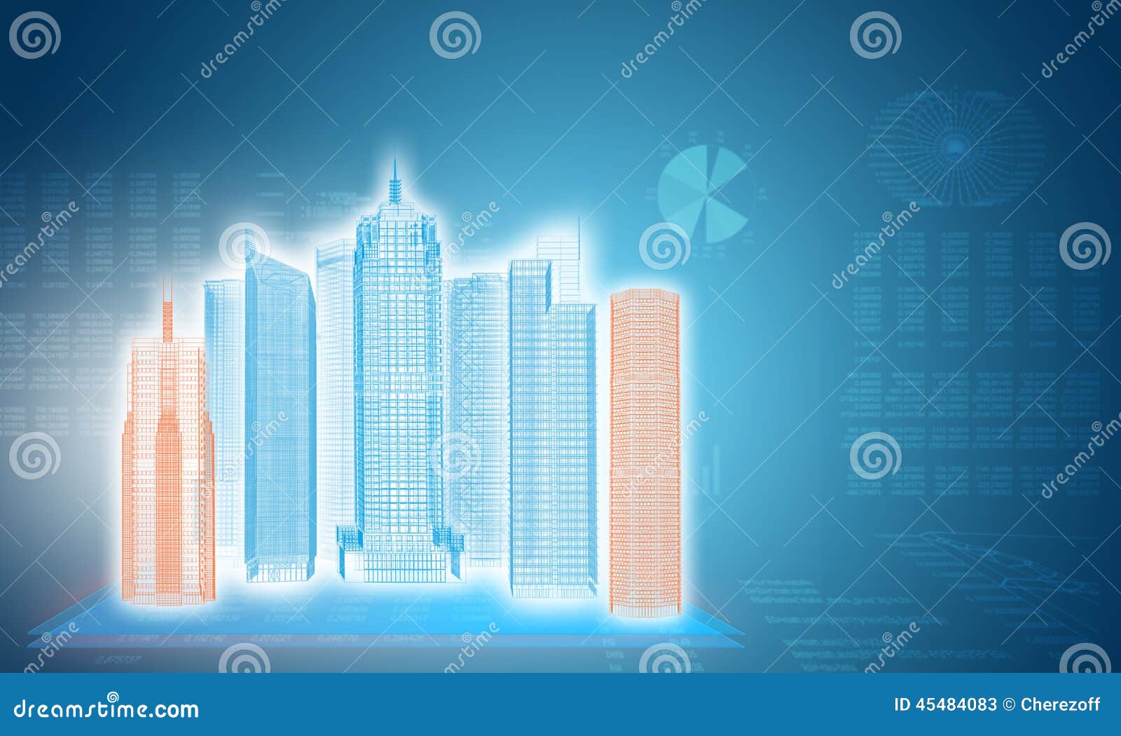 Glowing Wire-frame Buildings on Transparent Planes Stock Image - Image ...