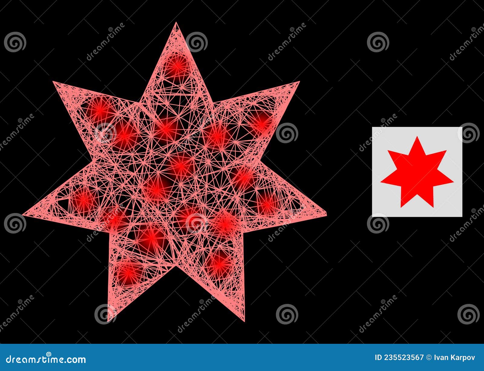 Glowing Network Mesh Eight Corner Star with Light Spots Stock Image ...