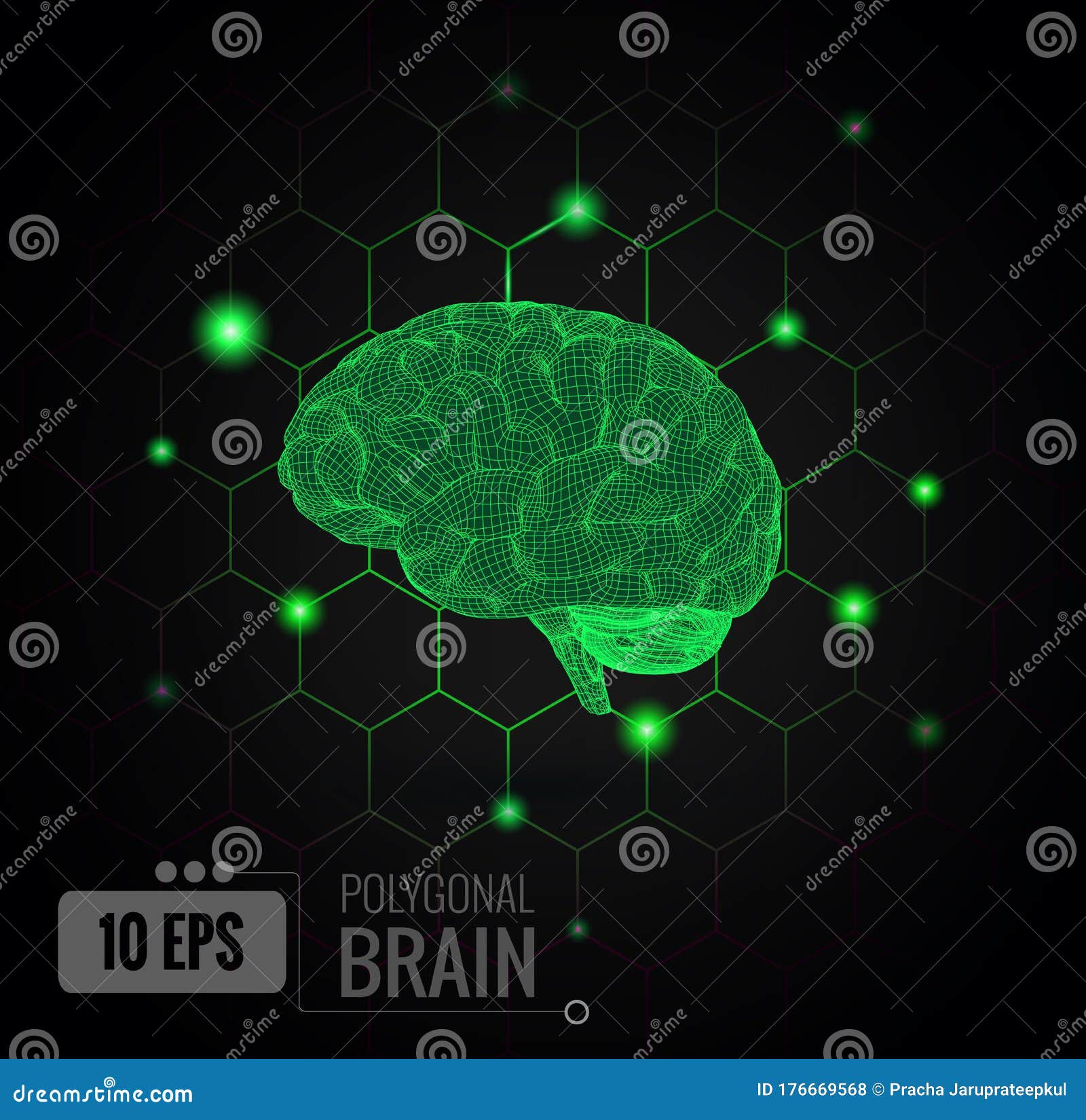 Glowing Wireframe Brain with Connection Illustration Stock Vector ...