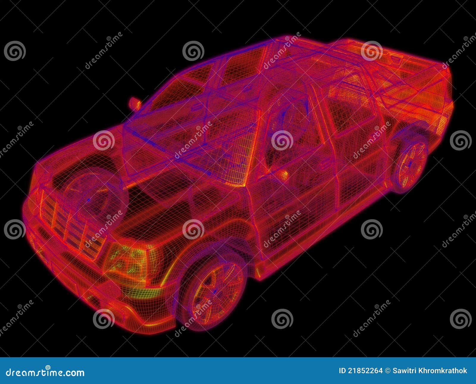 Glowing Wireframe of a Car 3d Model Stock Illustration - Illustration ...