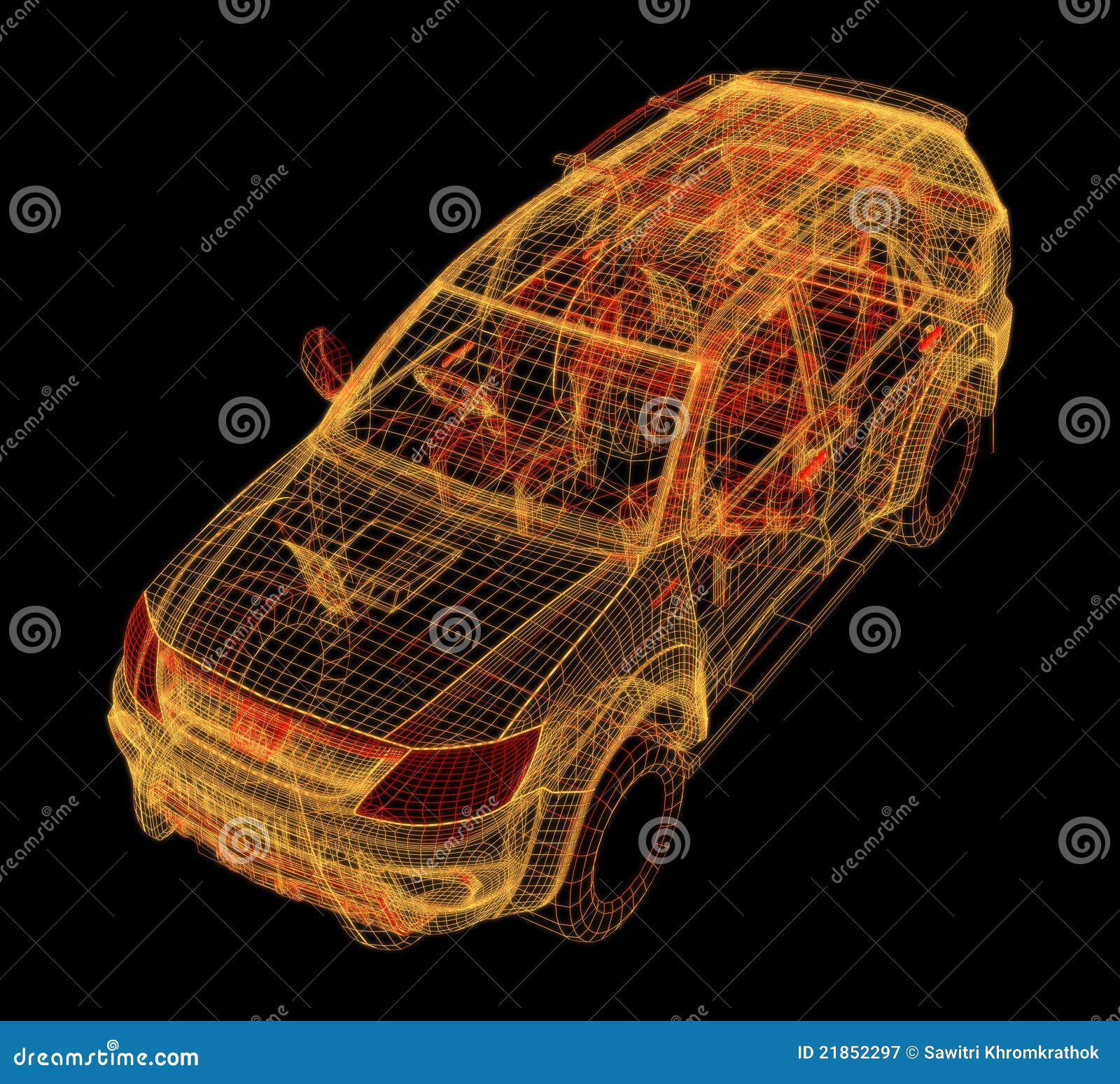 Glowing Wireframe of a Car 3d Model Stock Illustration - Illustration ...
