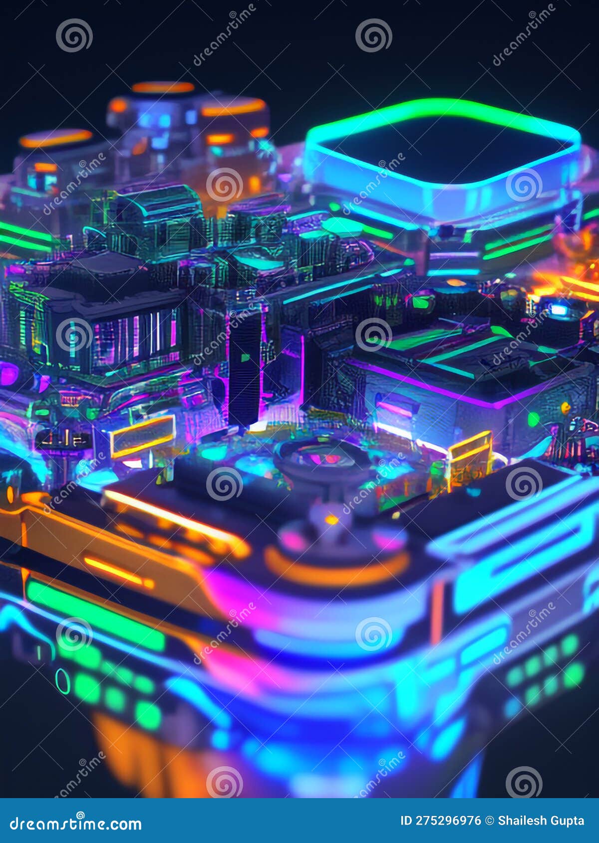 Glowing Wireframe of CPU on Motherboard Stock Illustration ...