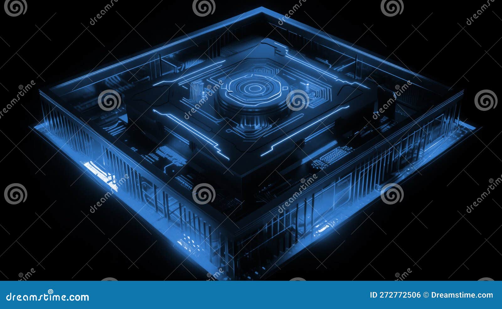 Glowing Wireframe of CPU on Motherboard Stock Photo - Image of visually ...