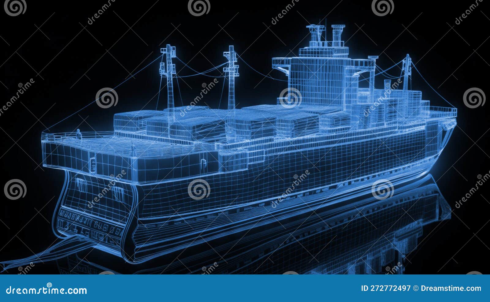 Glowing Wireframe of a Massive Container Ship Transporter Stock Image ...