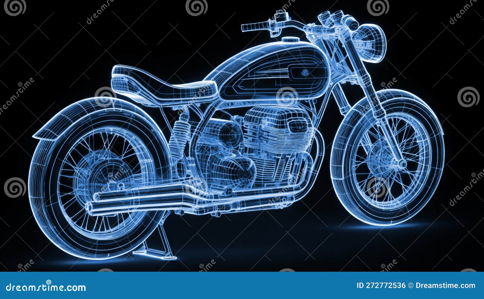 Glowing Wireframe of a Retro Vintage Motorcycle: Technical Design Stock ...