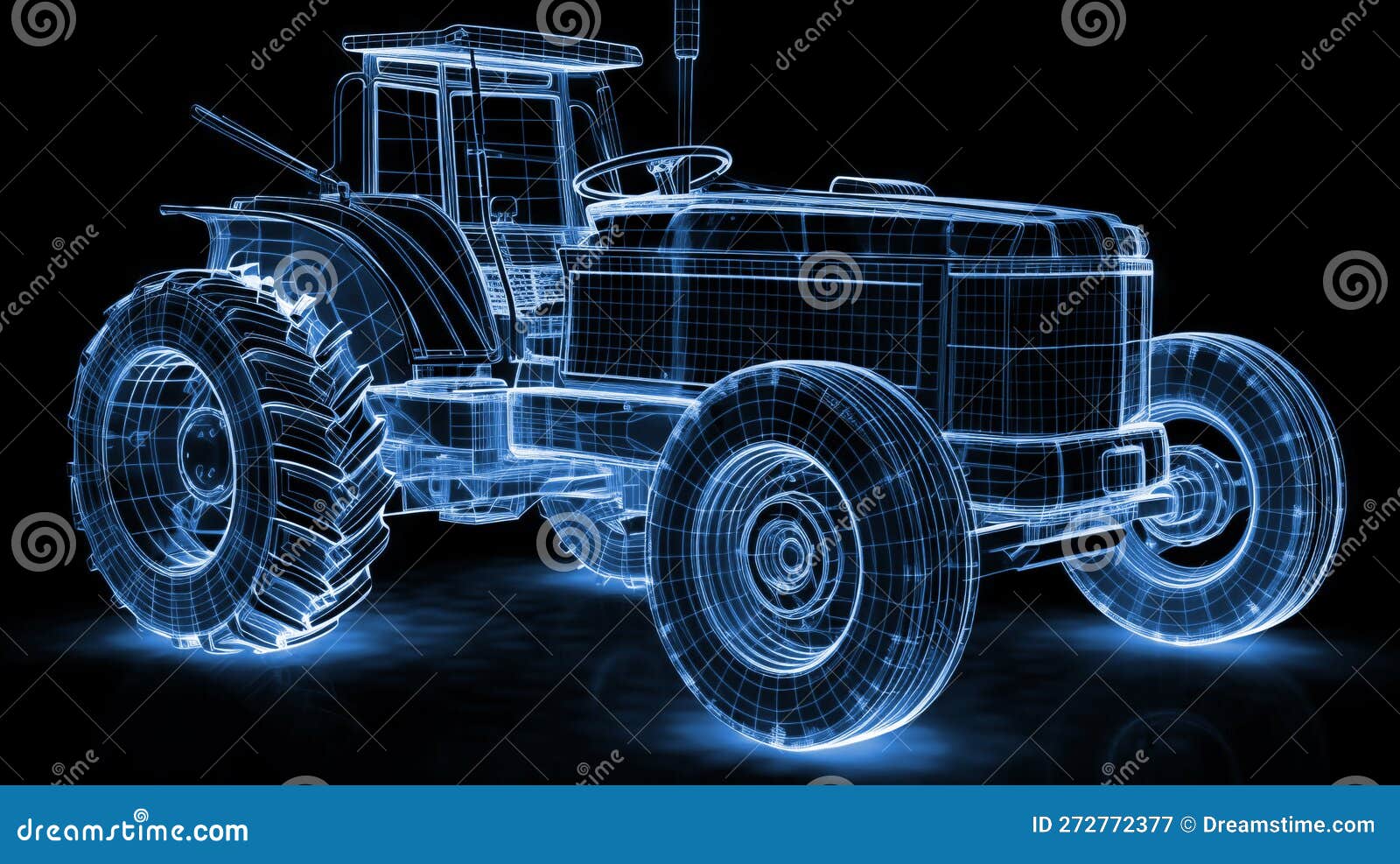 Glowing Wireframe Tractor - Technical 3D Illustration. Generative AI ...