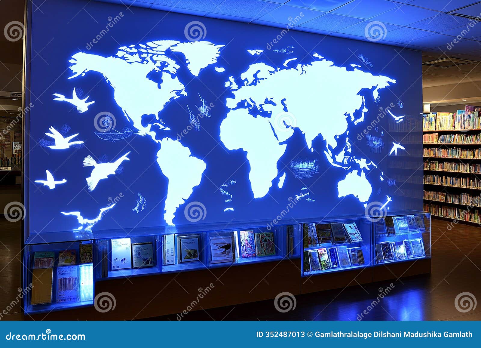 A Glowing World Map on a Classroom Wall with Vibrant Colors Stock ...