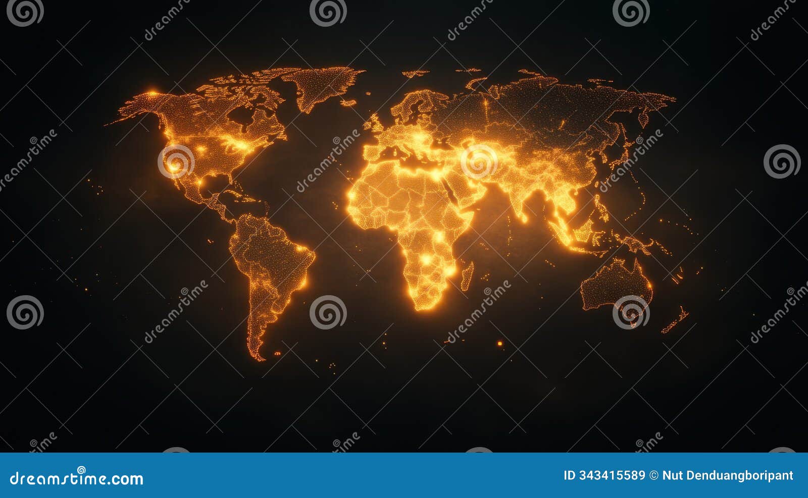 Glowing World Map Illuminated in Orange, Showcasing Continents and ...