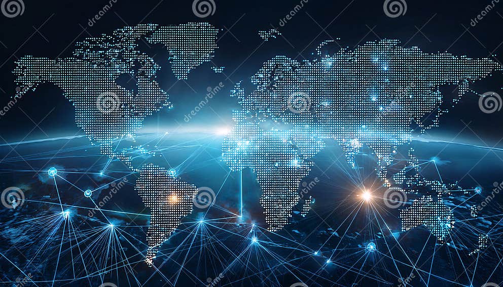 Glowing World Map with Interconnected Lines and Dots, Representing ...