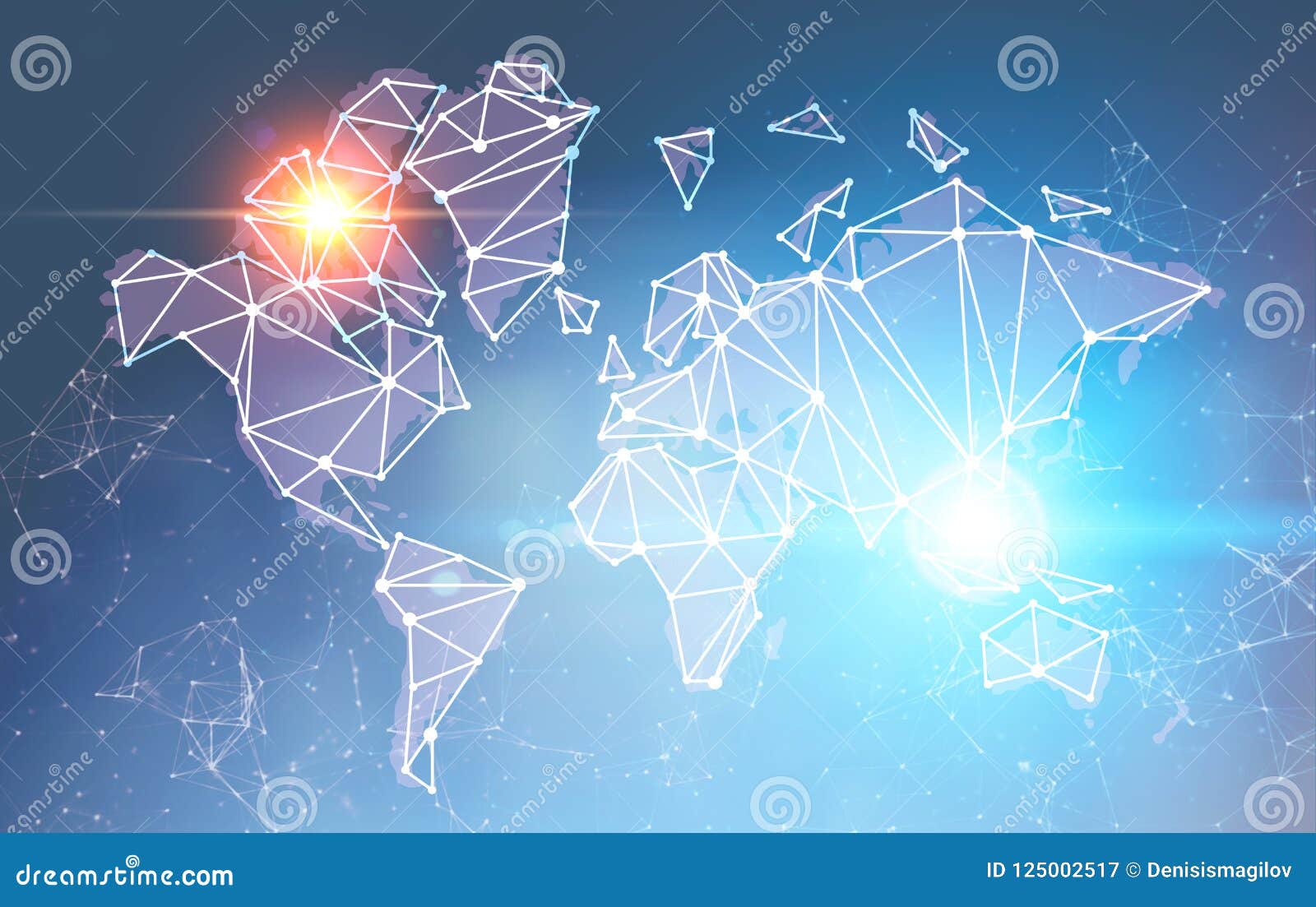 Glowing World Map Interface Over Blue. 3d Illustration Stock ...