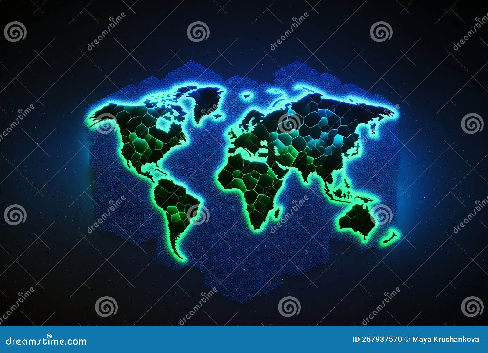 Glowing World Map Made of Hexagonal Shapes Stock Illustration ...