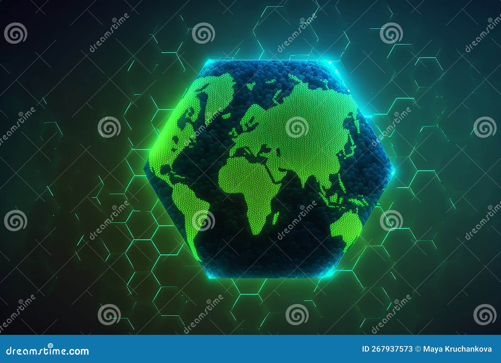 Glowing World Map Made of Hexagonal Shapes Stock Illustration ...