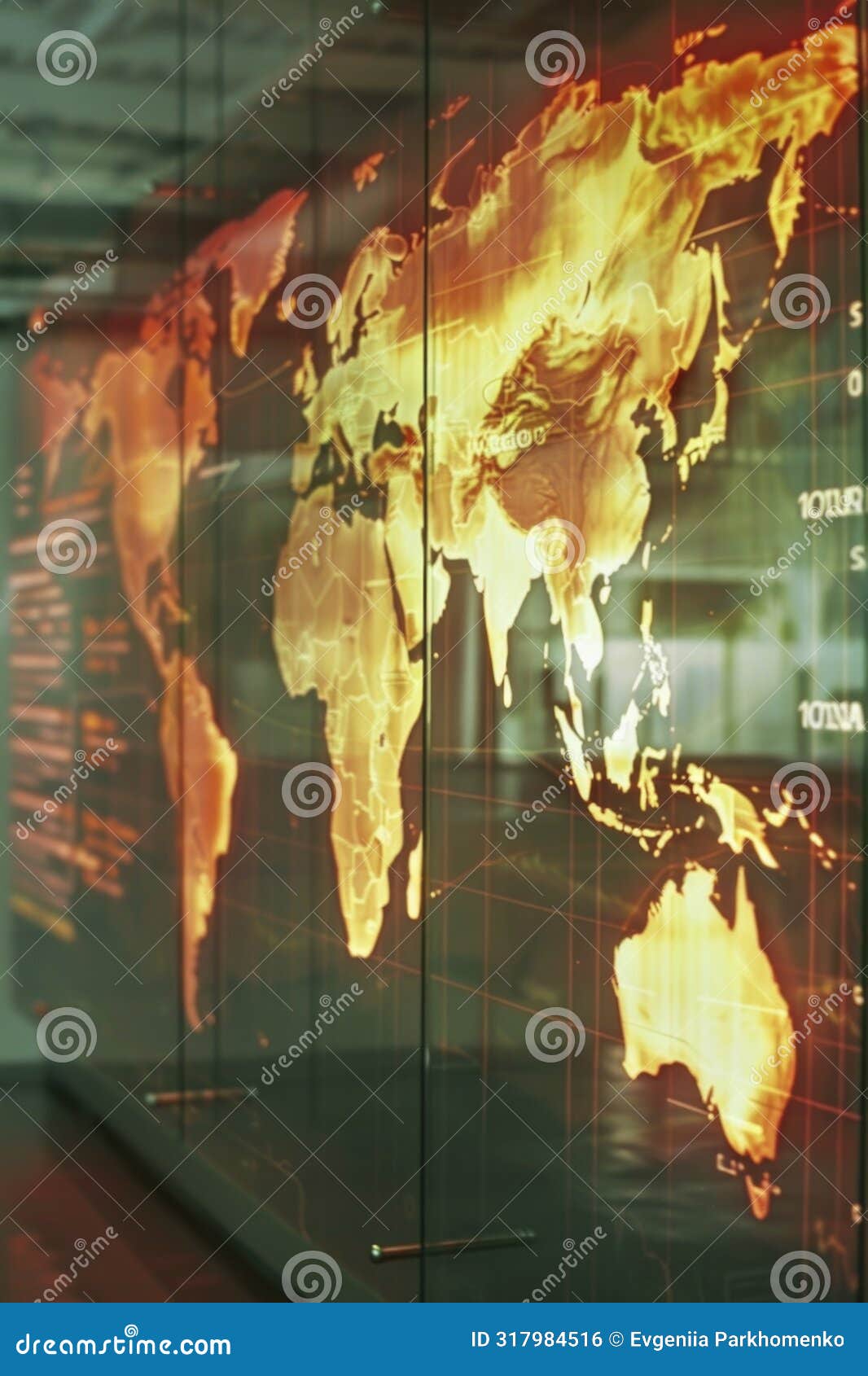 Glowing World Map on Transparent Surface for High-Tech Presentations ...
