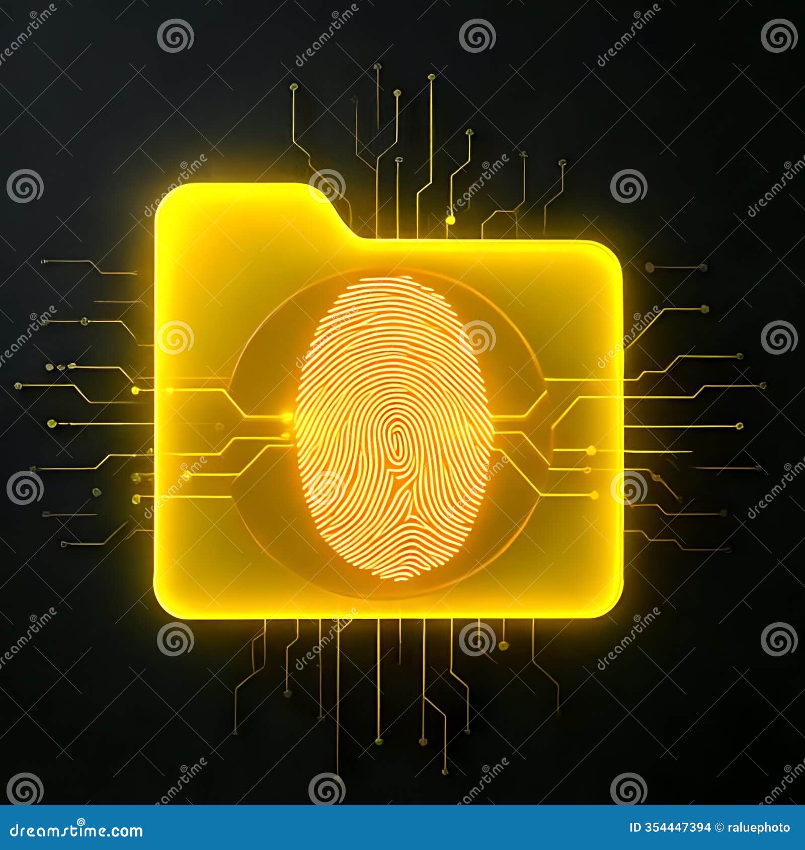 A Glowing Yellow Folder Icon with a Fingerprint Symbol, Representing ...