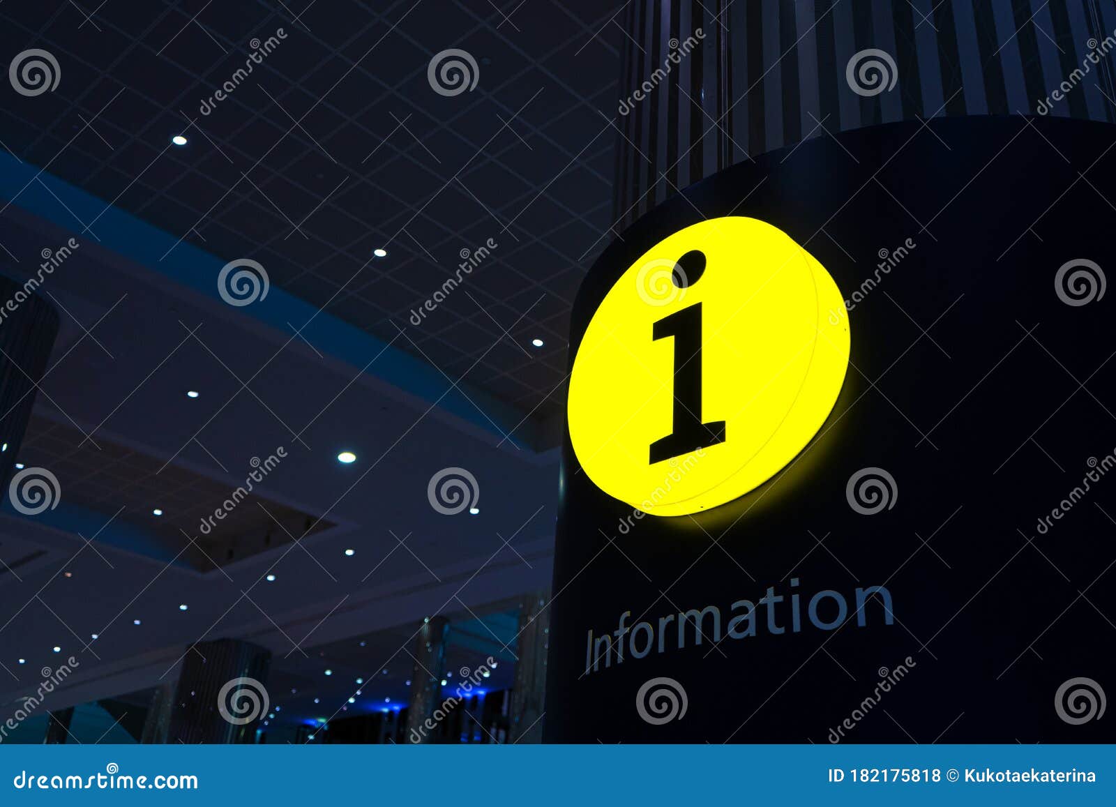 Glowing Yellow Sign Information Desk. Reference Information Stock Photo ...