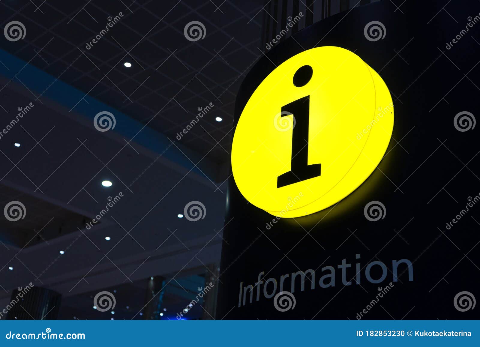 Glowing Yellow Sign Information Desk. Reference Information Stock Photo ...