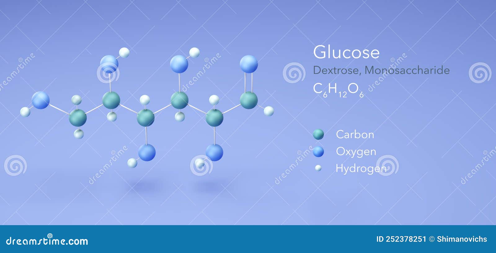 Glucose, Dextrose. Molecular Formula 3d Rendering, Structural Chemical ...
