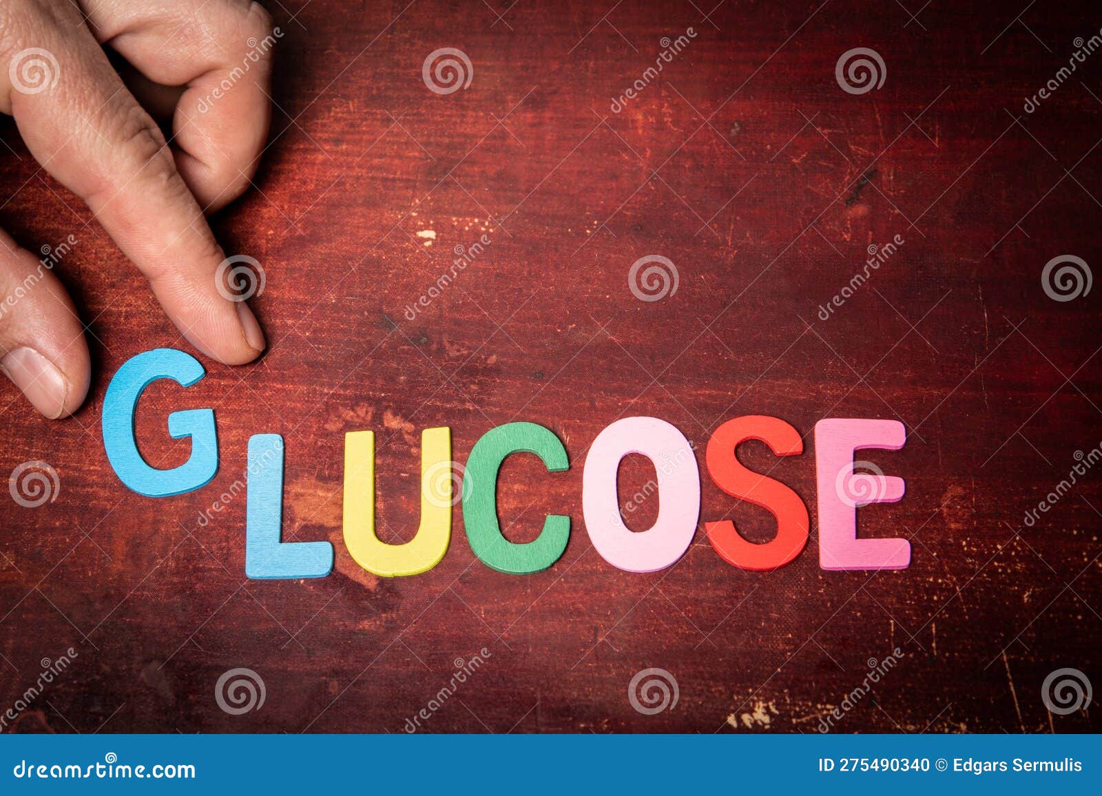 GLUCOSE. Text from Colored Wooden Letters on a Painted Wooden ...