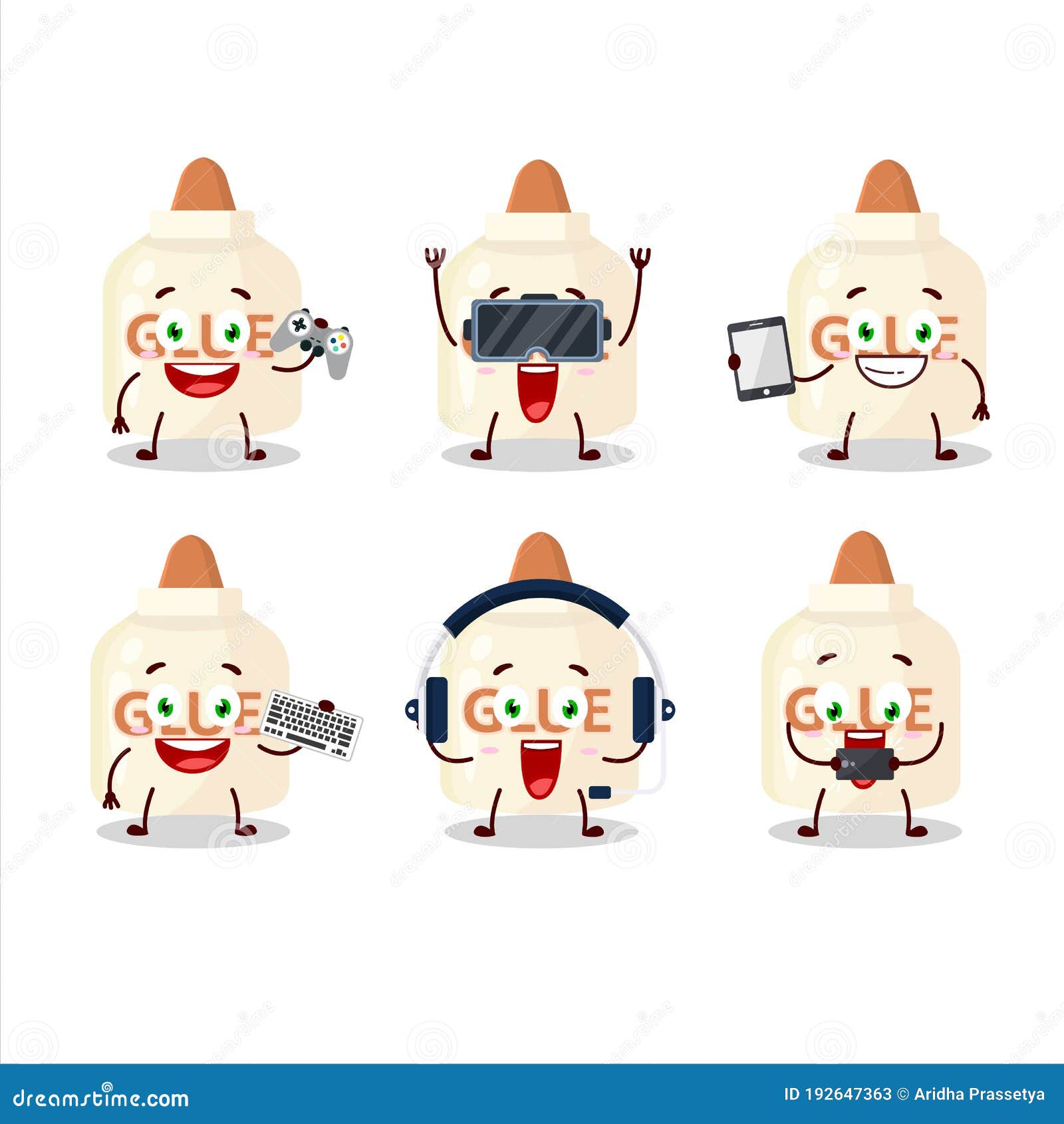 Glue Cartoon Character are Playing Games with Various Cute Emoticons ...