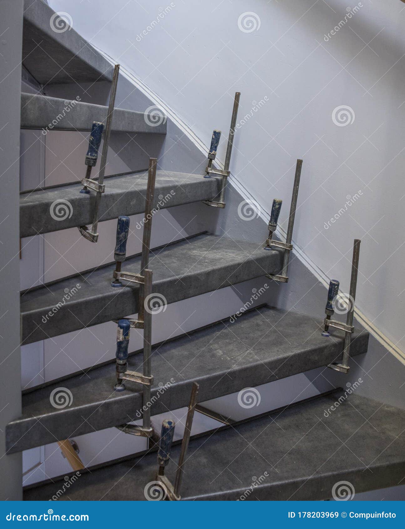 Glue Clamps for Stairs Renovation Stock Image - Image of renovate, home ...