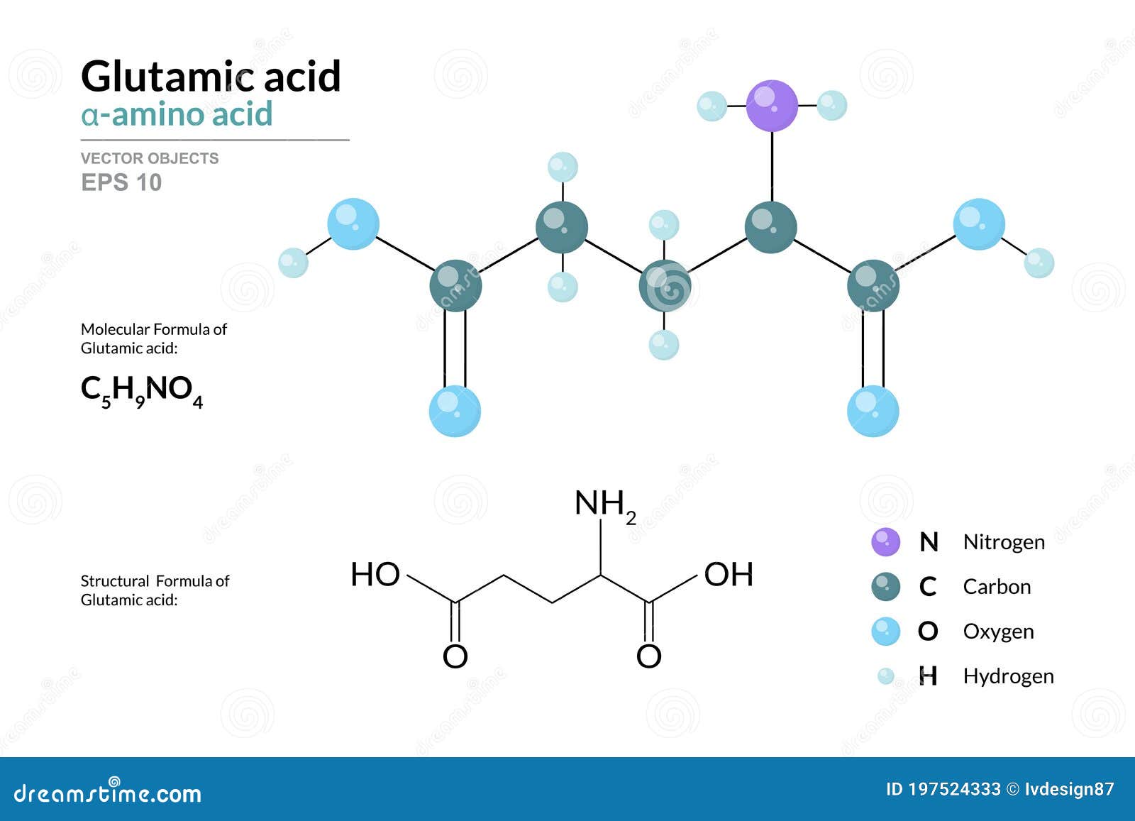 Glutamic Acid. Glu C5H9NO4. α-Amino Acid. Structural Chemical Formula ...
