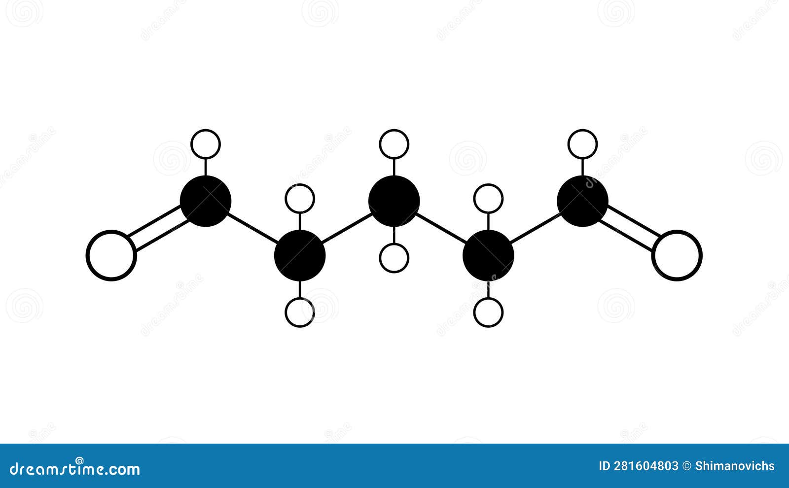 Glutaraldehyde Molecule, Structural Chemical Formula, Ball-and-stick ...