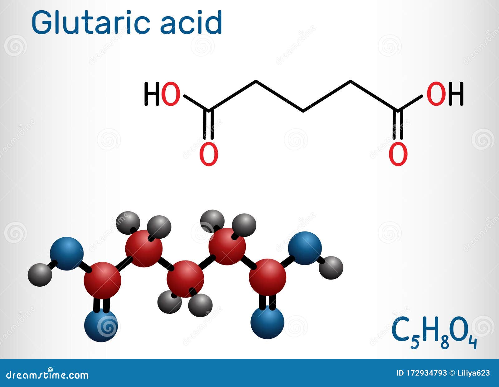 Glutaric Acid, C5H8O4 Molecule. It Is Simple Five-carbon Linear Dicarboxylic Acid. Structural ...