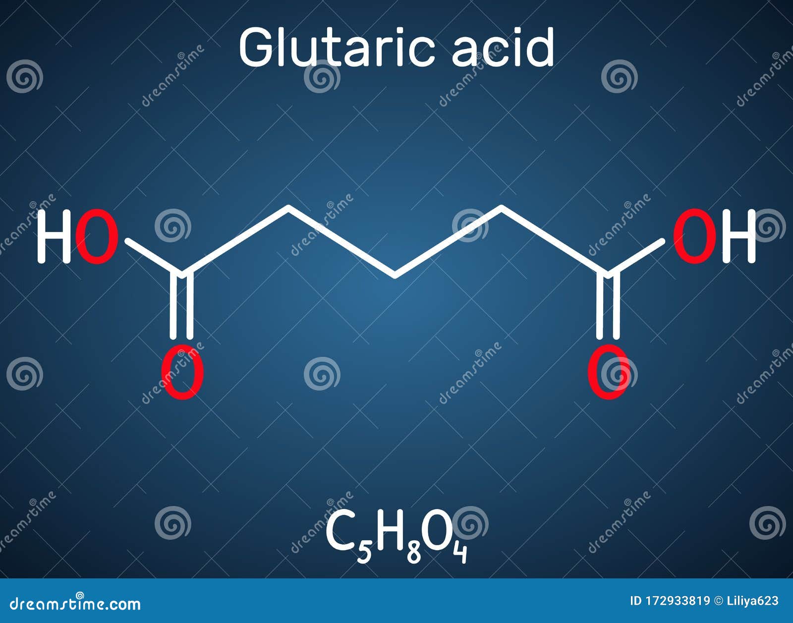 Glutaric Acid, C5H8O4 Molecule. It Is Simple Five-carbon Linear Dicarboxylic Acid. Structural ...