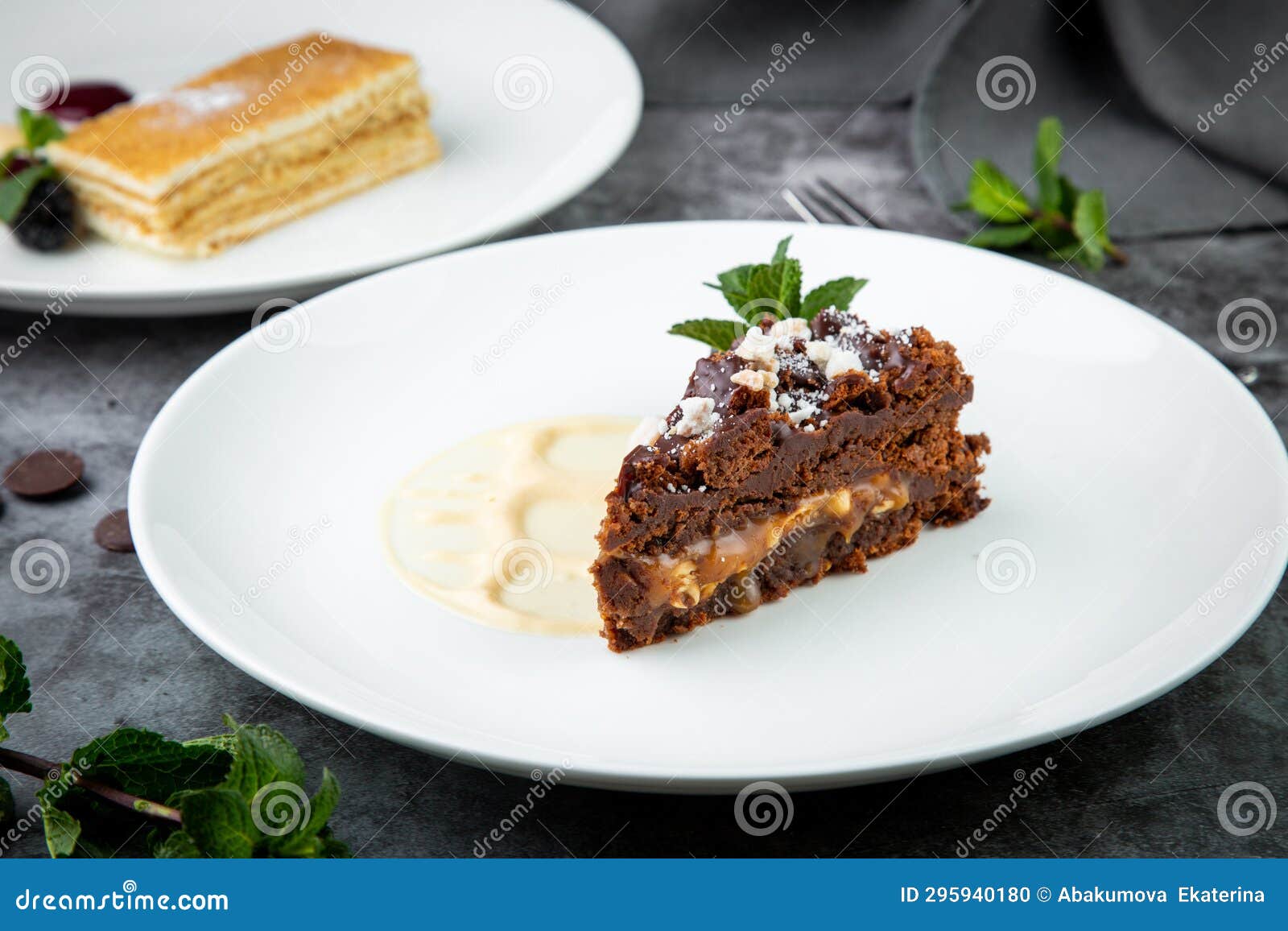 Gluten-free Chocolate Cake with Nut Layer and Berries Side View Stock ...