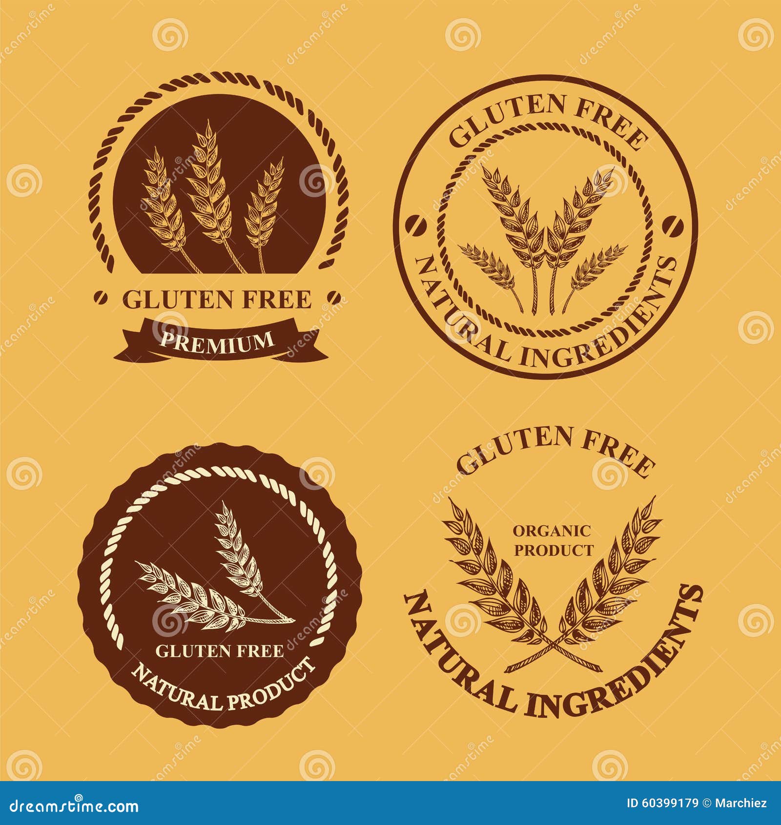 Gluten Free and Wheat Labels. Retro Design. Stock Vector - Illustration ...