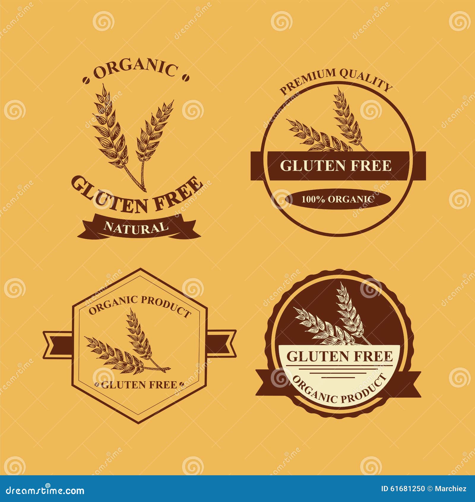 Gluten Free and Wheat Labels. Retro Design. Stock Vector - Illustration ...