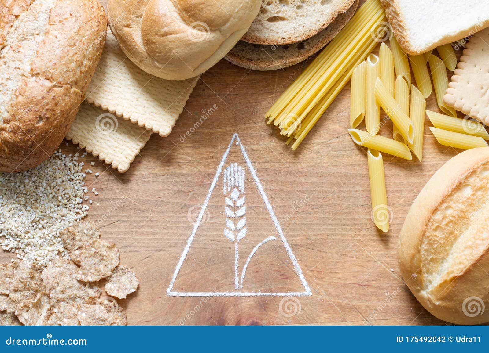 Gluten Warning Sign Symbol with Cakes, Pastas and Bread Stock Photo ...
