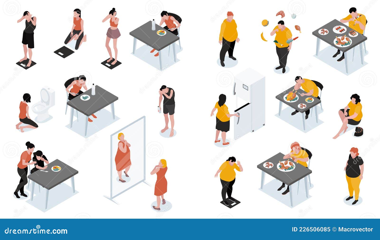 Gluttony Isometric Set stock vector. Illustration of gluttony - 226506085