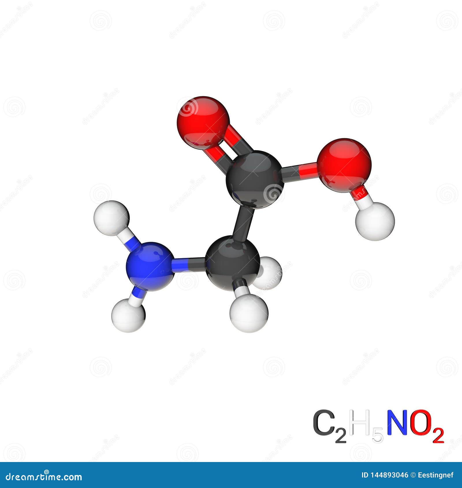 Glycine Model Molecule. Isolated on White Background Stock Illustration ...