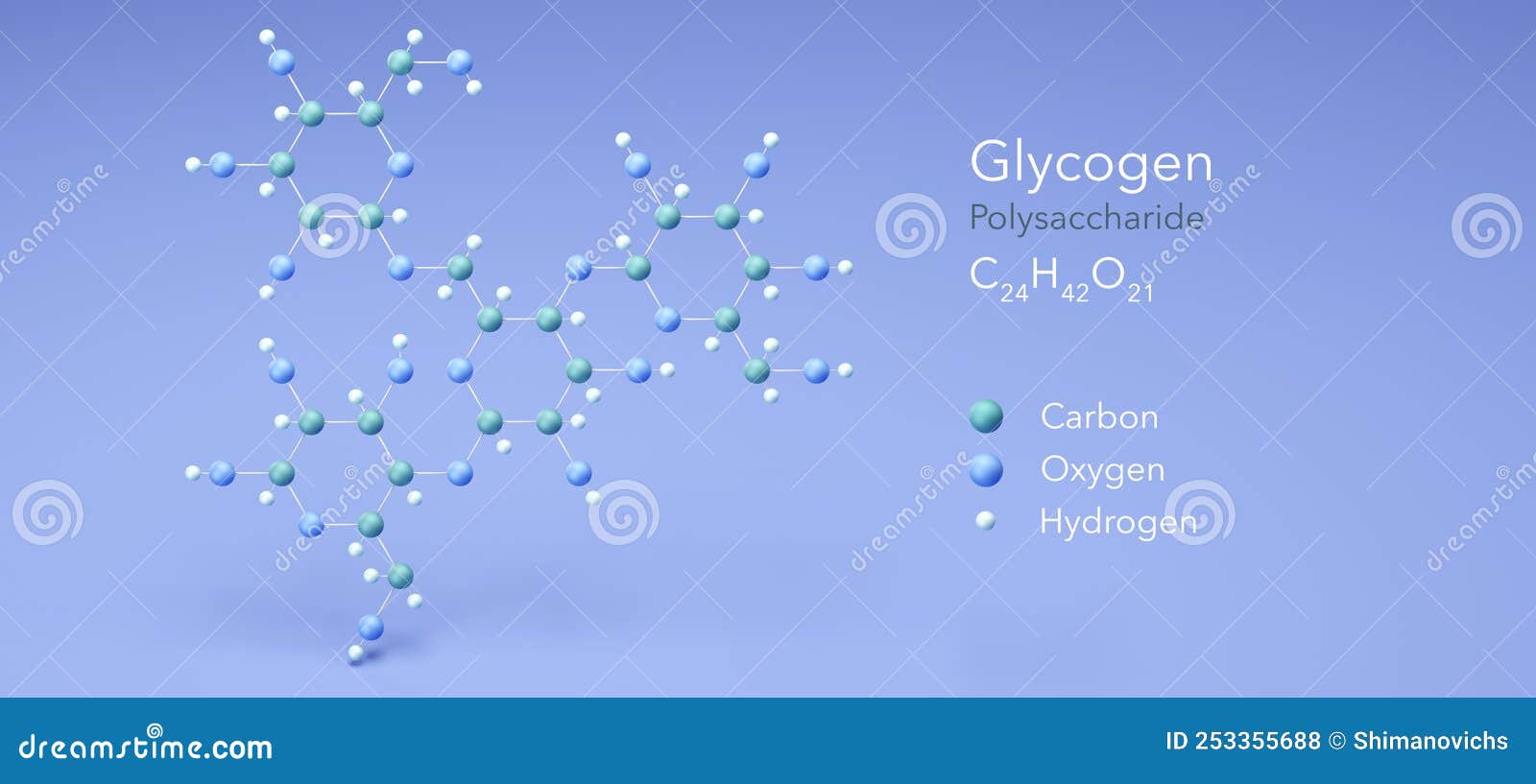 Glycogen, Polysaccharide. Molecular Structures, 3d Rendering ...