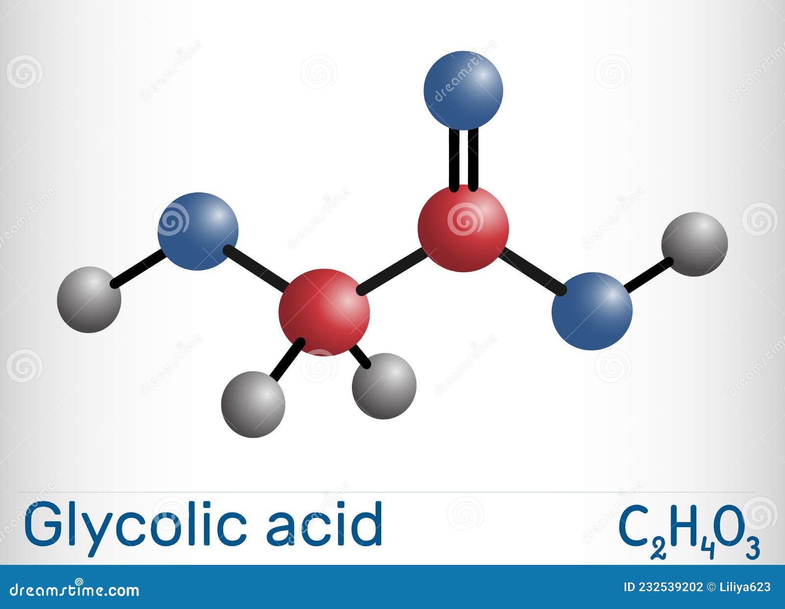 Glycolic Acid, Hydroacetic or Hydroxyacetic Acid, C2H4O3 Molecule. it ...