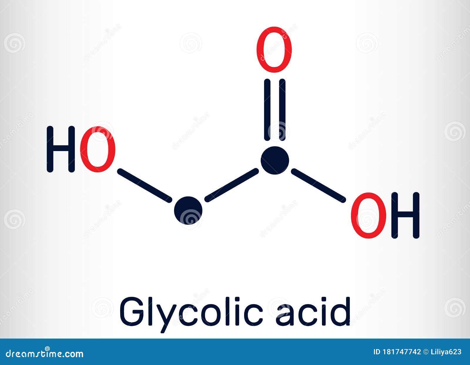 Glycolic Acid, Hydroacetic or Hydroxyacetic Acid, C2H4O3 Molecule. it ...
