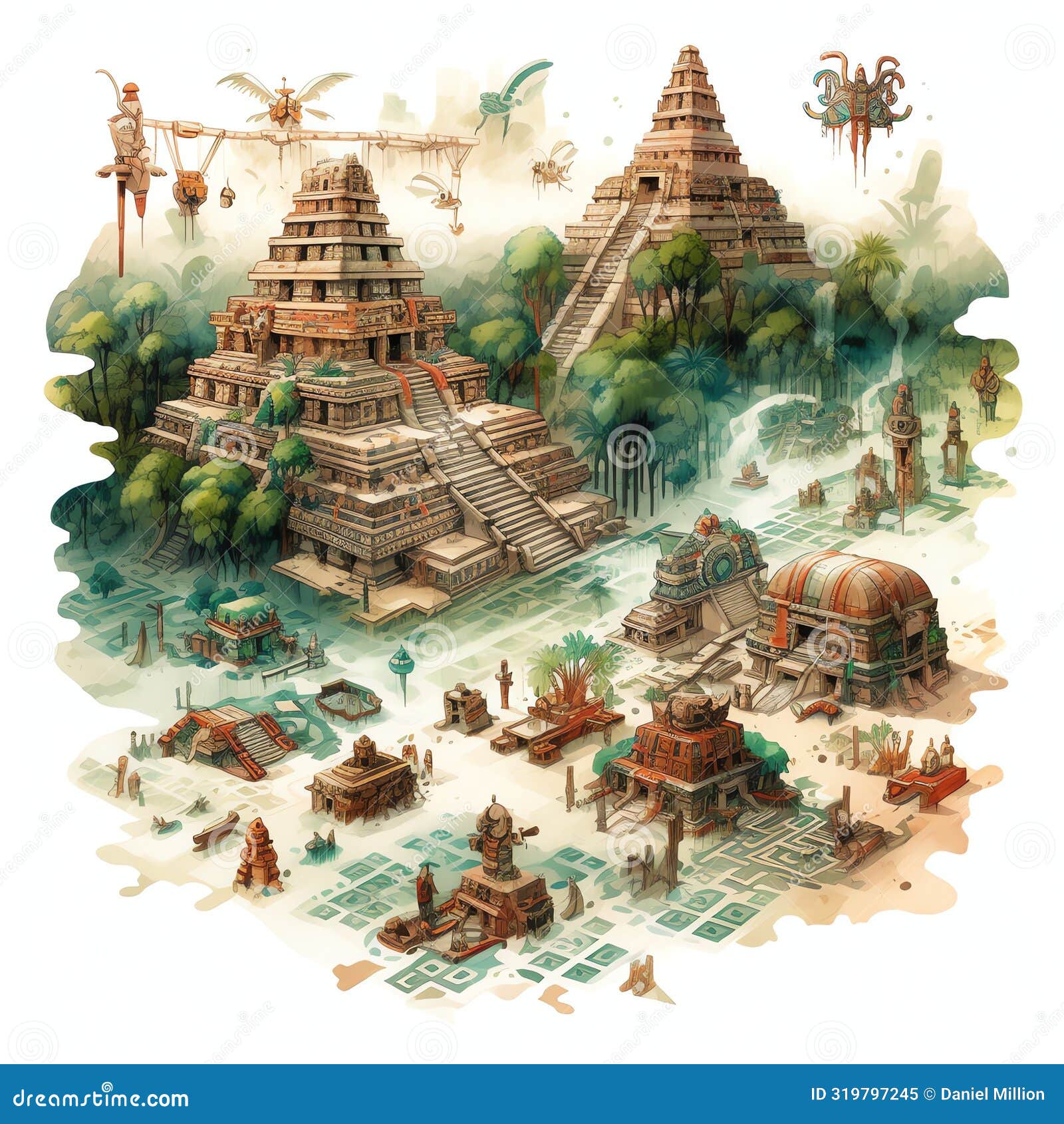 Glyph-covered Codex Depicting Scenes from Maya Mythology Illustration ...