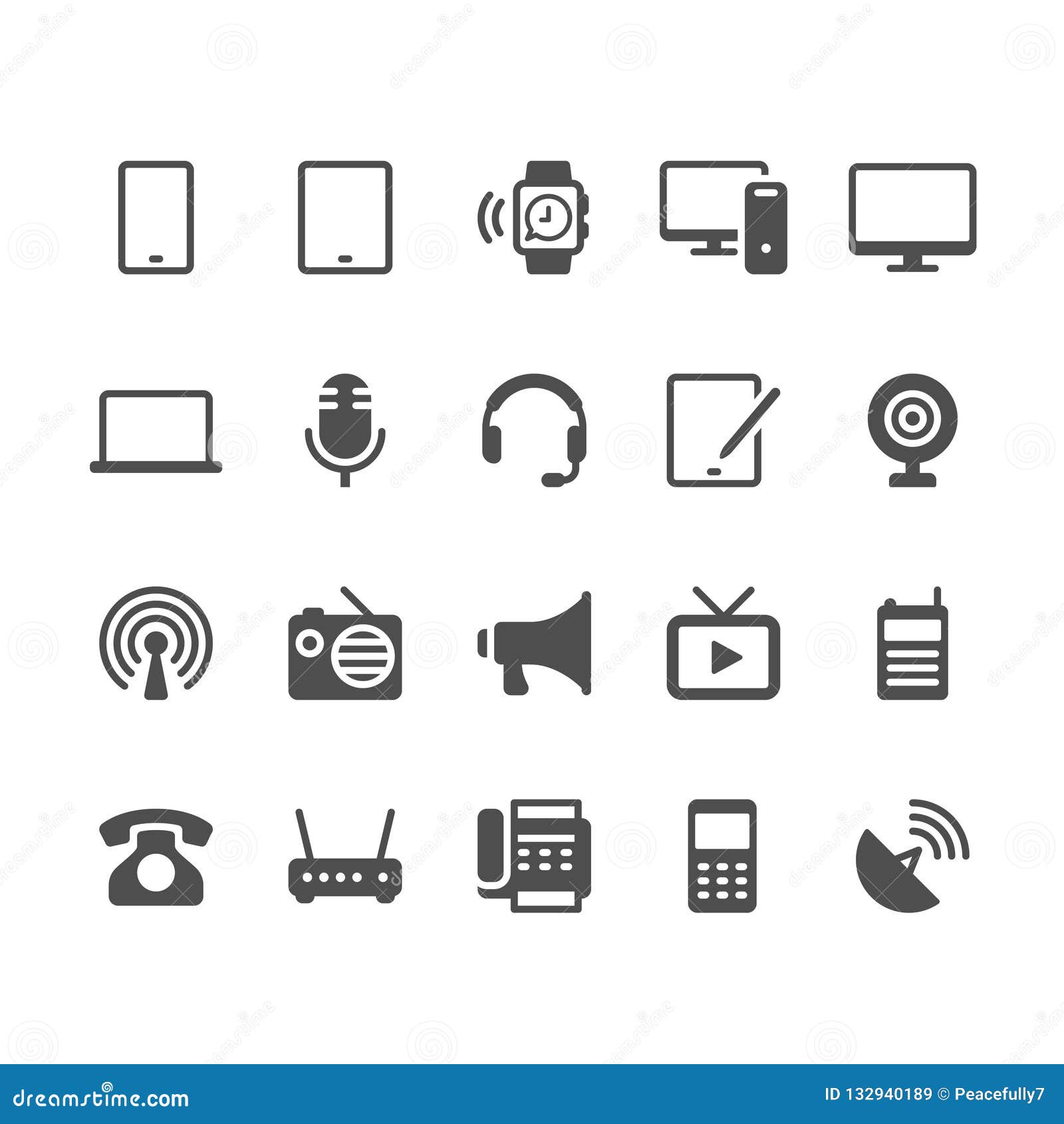 Communication Device Glyph Icons Stock Vector - Illustration of pixel ...