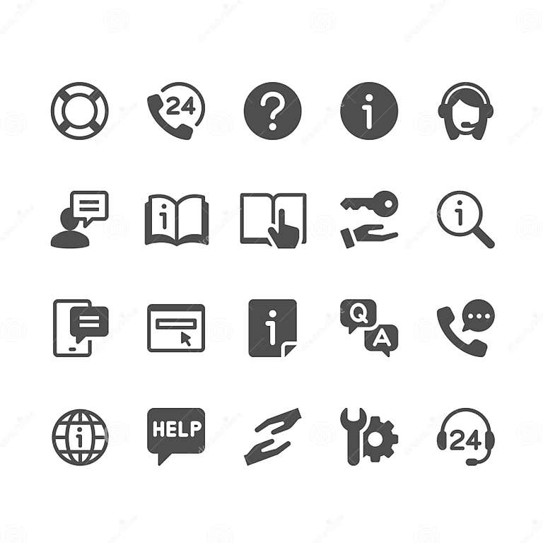 Help and Support Glyph Icons Stock Vector - Illustration of consulting ...